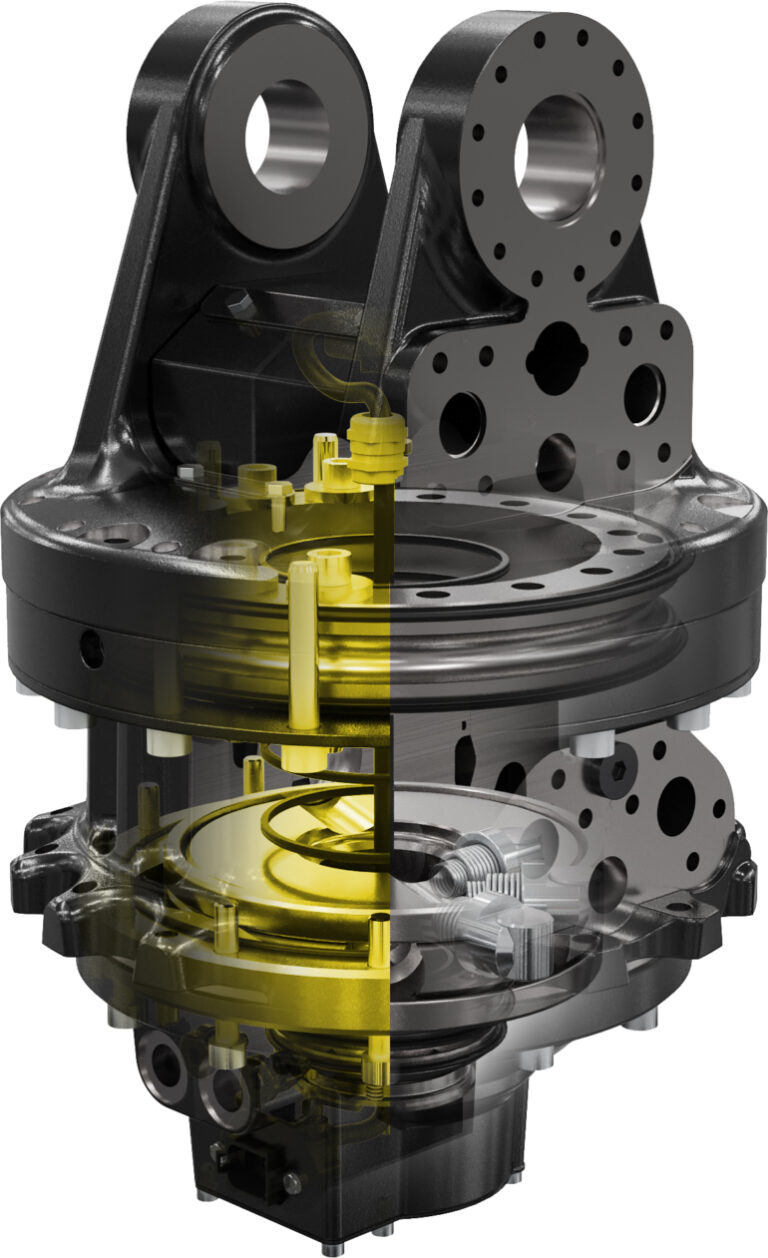 Hydraulic rotators let harvesters revolve freely